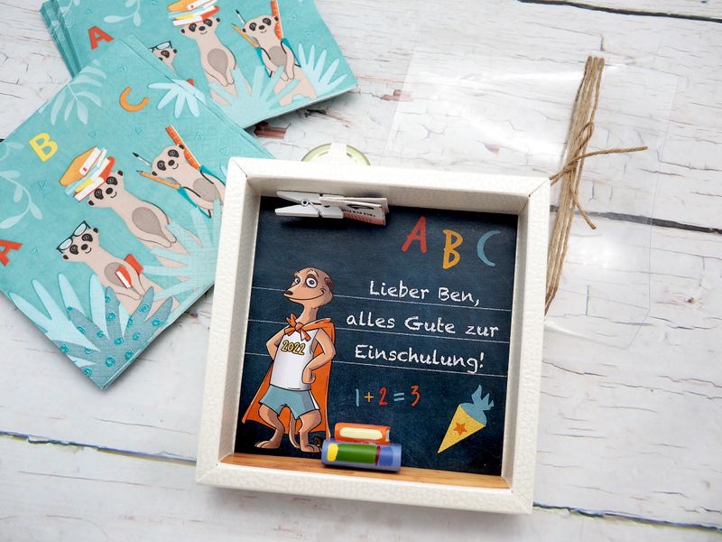 Geldgeschenk Verpackung Schulanfang Einschulung Schule MIT NAMEN Erdmännchen