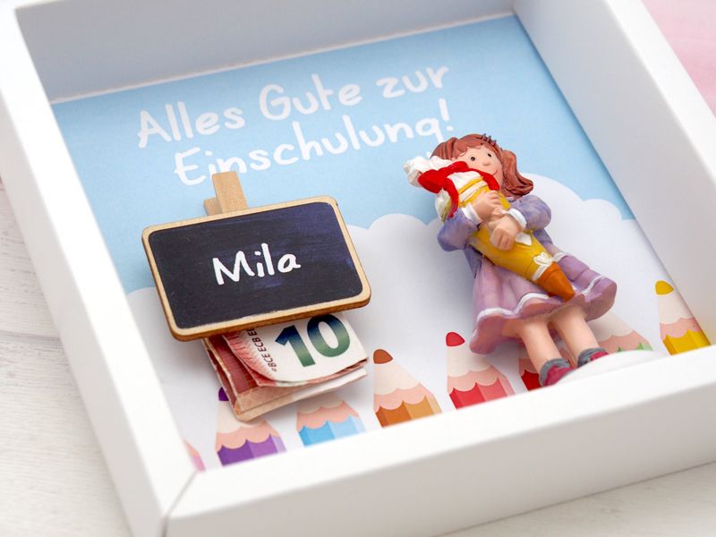 Geldgeschenk Verpackung Mädchen Einschulung Schulbeginn Gutschein personalisiert MIT NAMEN