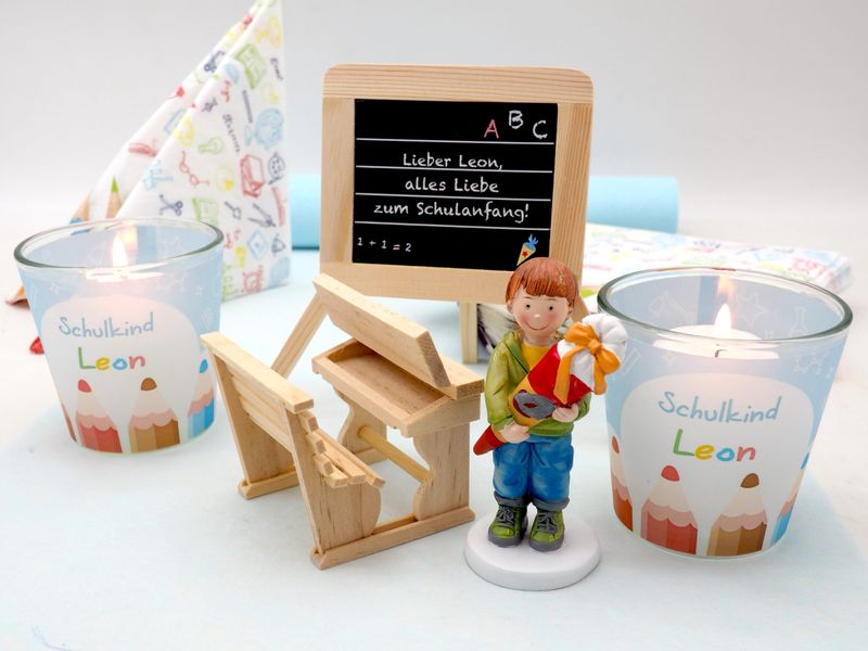 Tischdeko Einschulung Schulanfang Junge Blau Schule Deko Personalisiert SET