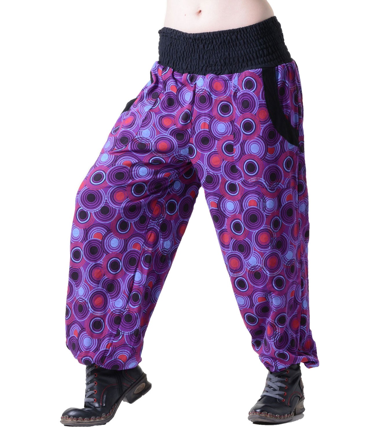 Aladin Pants Hippie Hose Goa Baumwoll Haremshose Lila/Rot | Kunst und Magie
