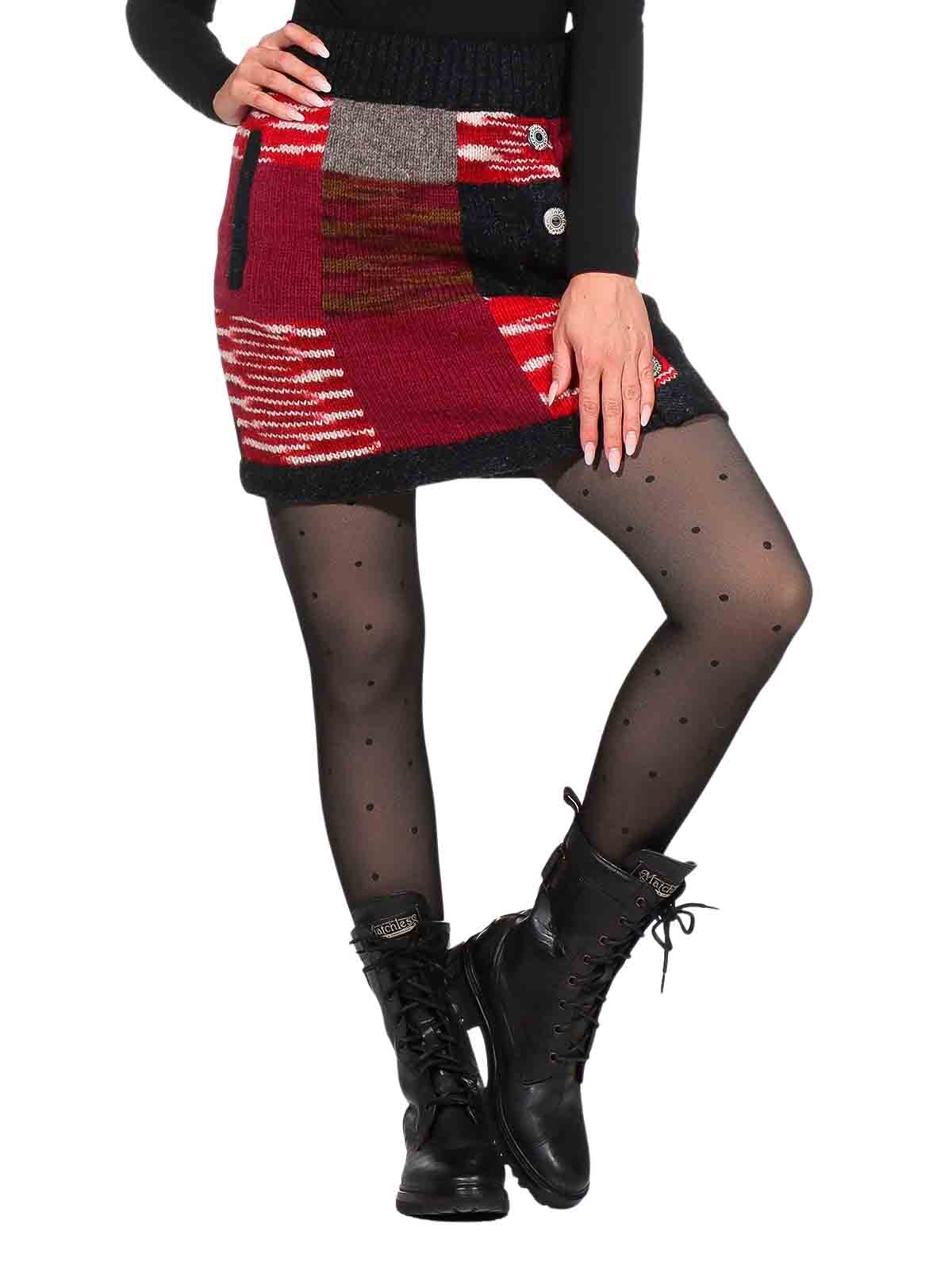 Bunter Patchwork Strickrock kurzer Rock mit klassischem Muster Wolle ...