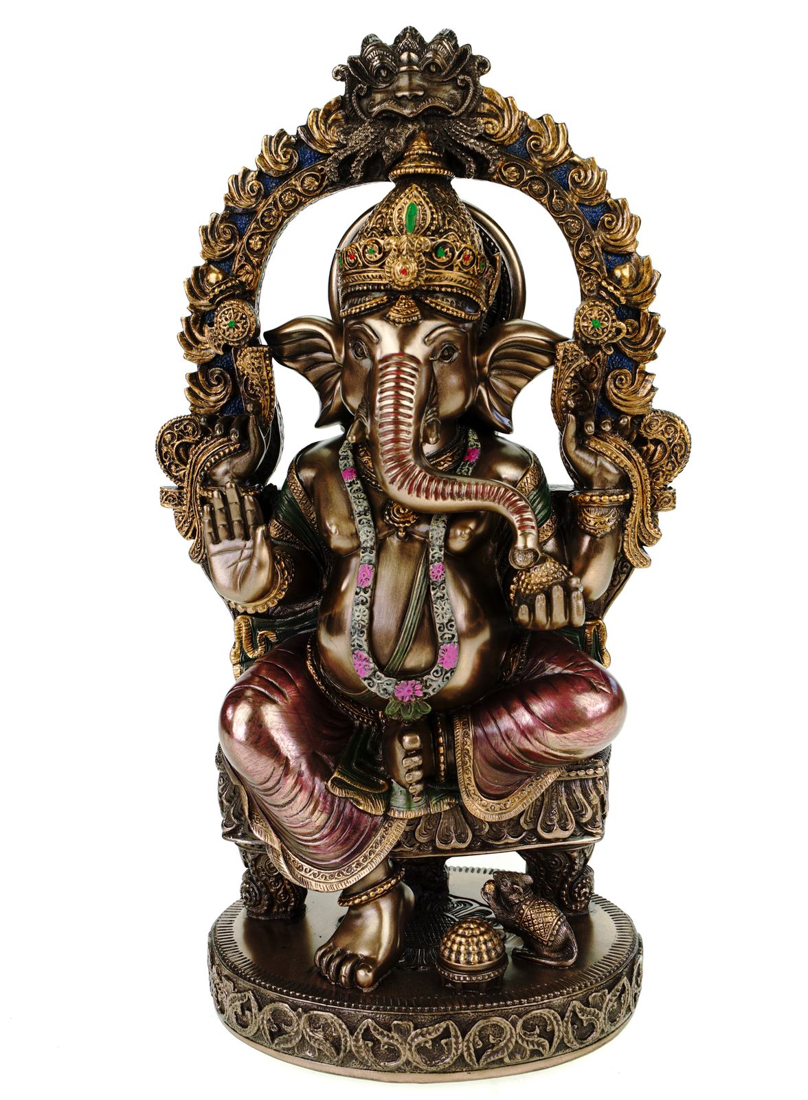Ganesha indischer Gott des Glücks auf Tempelbogen sitzend bronziert by ...