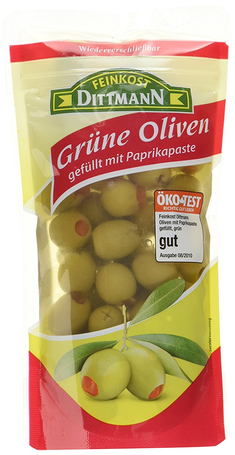 Feinkost Dittmann Oliven gefüllt mit Paprikapaste, 10er Pack (10 x 250g ...