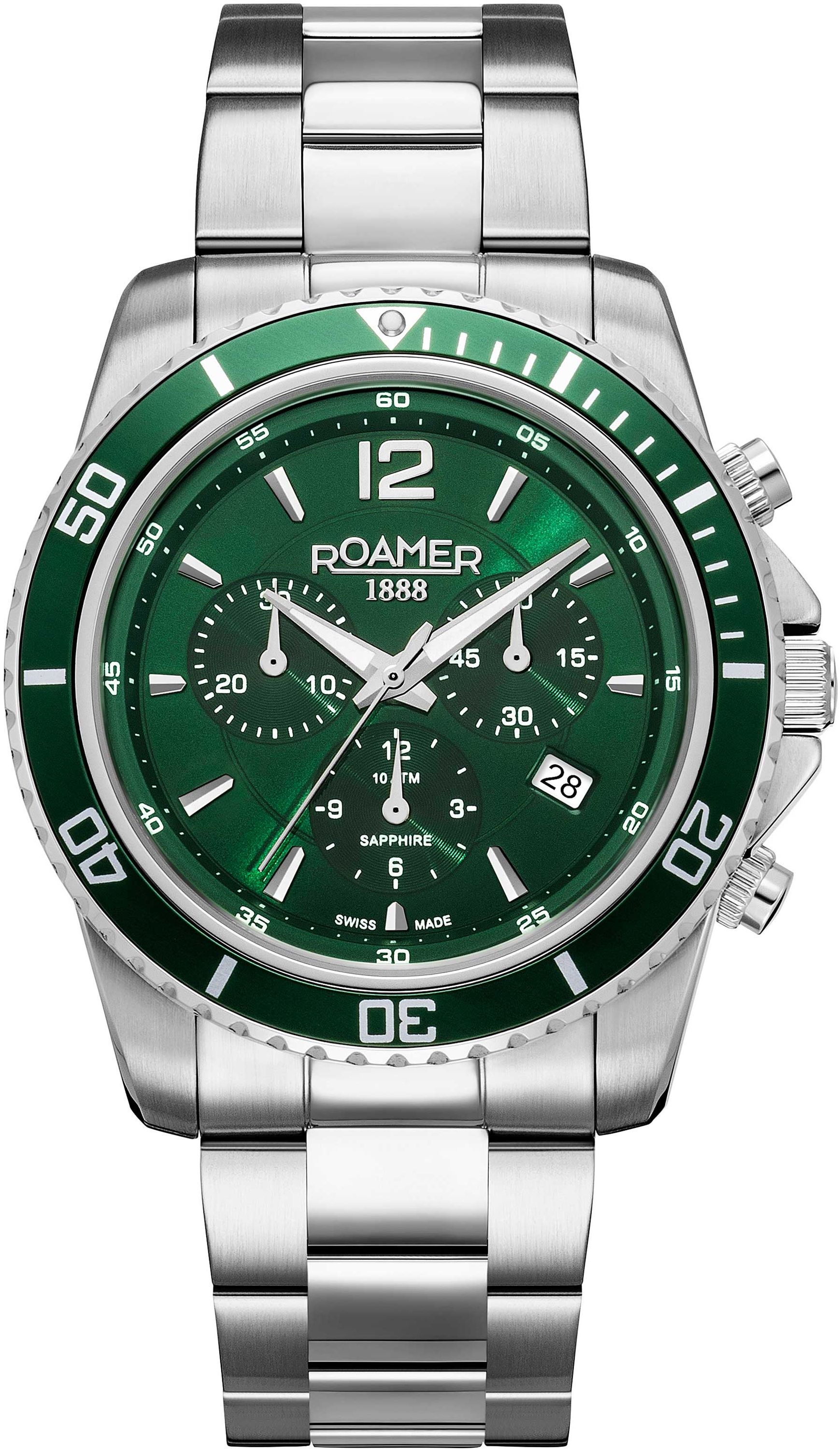 Roamer 862837 41 75 20 Nautic Chrono 100 green silver Steel Men's Watch ...