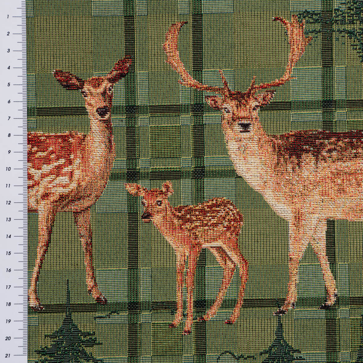 Dekostoff Gobelin Premium Deer Check Hirsche Rehe Tannen Karo grün ...