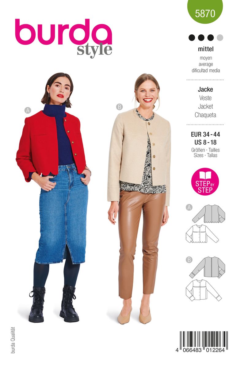 Burda Schnittmuster 5870 Damen Jacke