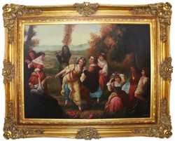 Casa Padrino Barock Ölgemälde Gartenfest Mehrfarbig / Gold 160 x 10 x H ...