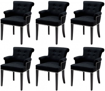 Casa Padrino luxury dining chair set of 6 black Solid wood kitchen chairs with armrests and fine velvet fabric Luxury Dining Room Restaurant Furniture Casa Padrino