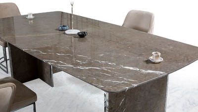 Casa Padrino Luxury Marble Dining Table Brown Silver 220 x 110 x H. 75 cm Rectangular Marble Kitchen Table Dining Room Furniture Marble Furniture Luxury Furniture Luxury Furnishings Casa Padrino