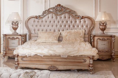 luxury baroque bedroom set gray copper silver 1 Double Bed with