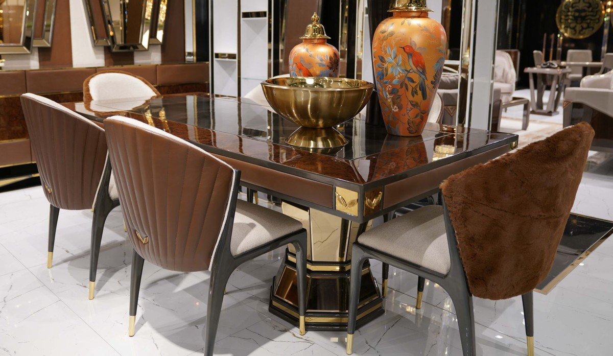 Casa Padrino Luxury Dining Set Natural Brown Gray Gold 1 Luxury