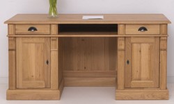Casa Padrino country style desk natural 160 x 70 x H. 78 cm Solid wood office table with 2 doors and 2 drawers Solid wood furniture Office furniture country style Country style furniture Casa Padrino