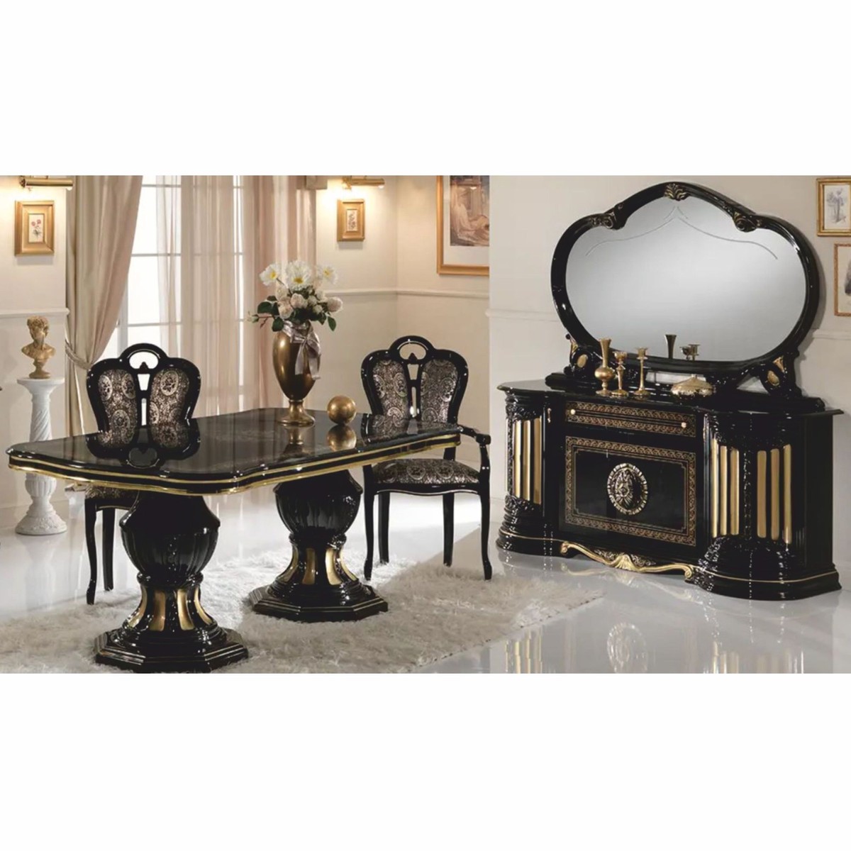 Casa Padrino Luxury Baroque Dining Room Set Black / Gold - 1 Dining ...