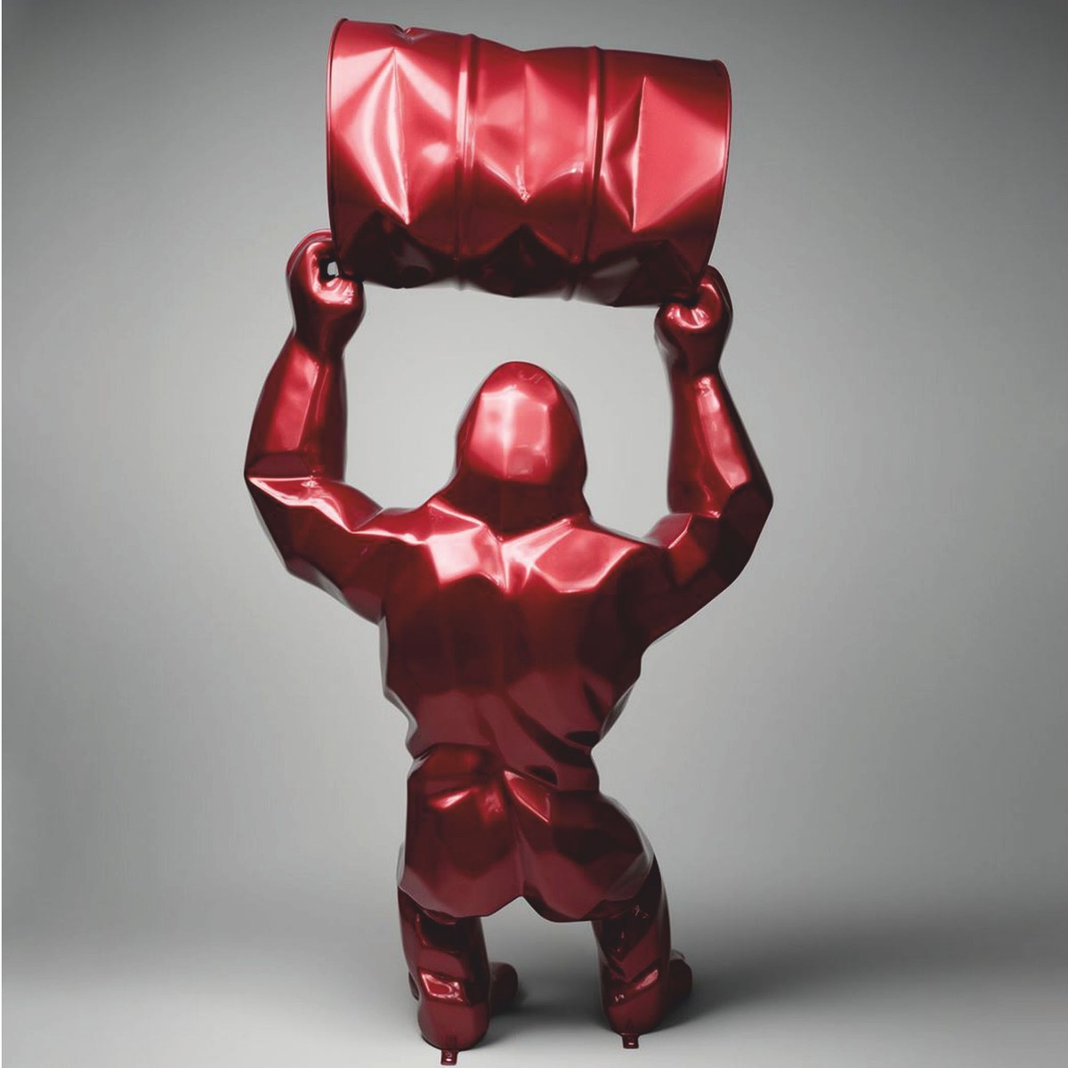 Casa Padrino XXL Garten Deko Skulptur Gorilla mit Fass Metallic Rot H ...