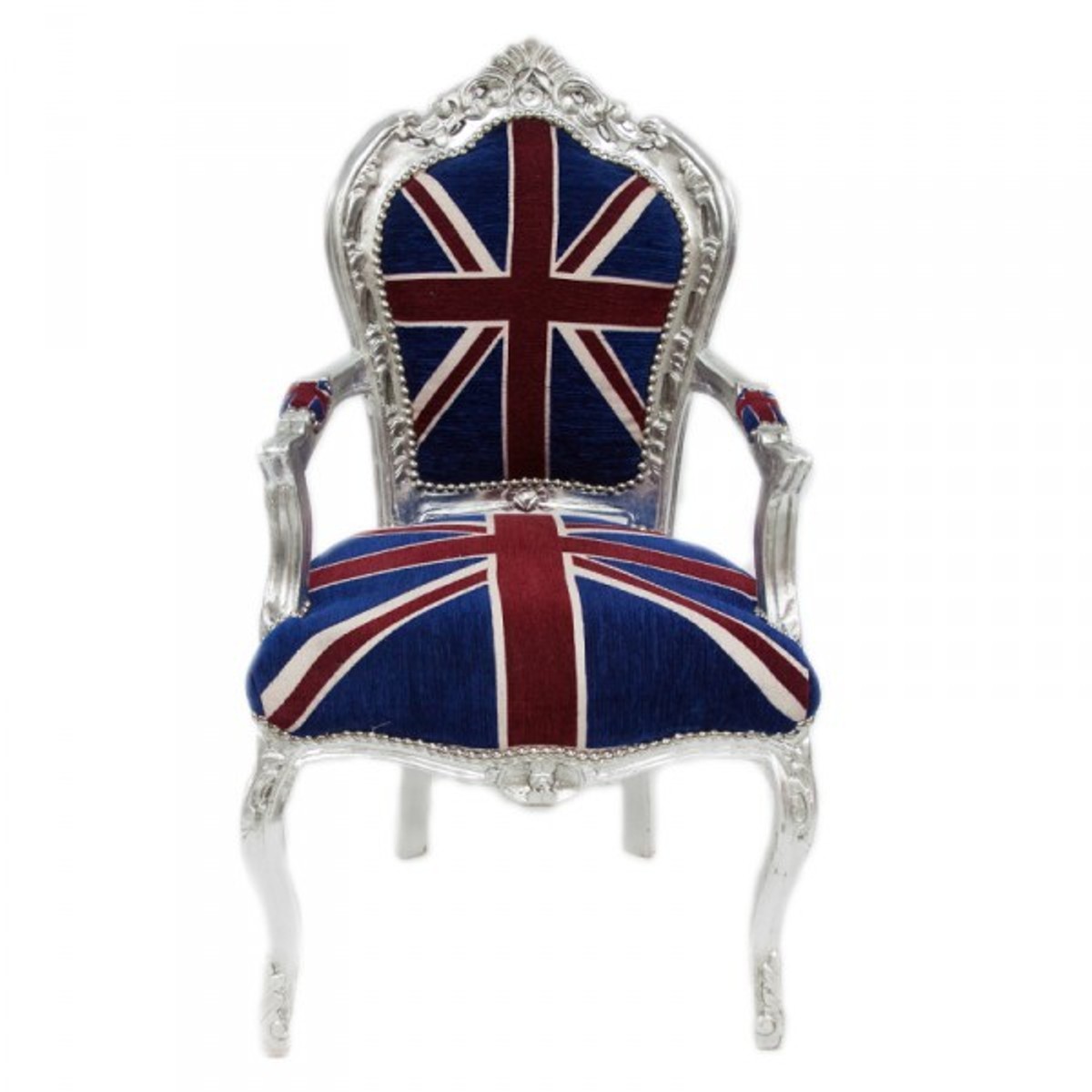 Casa Padrino Baroque Dinner Chair With Armrests Union Jack Silver 