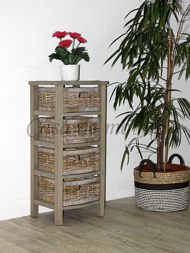 Holzregal mit 4 Rattan Körben KUBU 42x92x35cm Mango grau | Casa de mobila