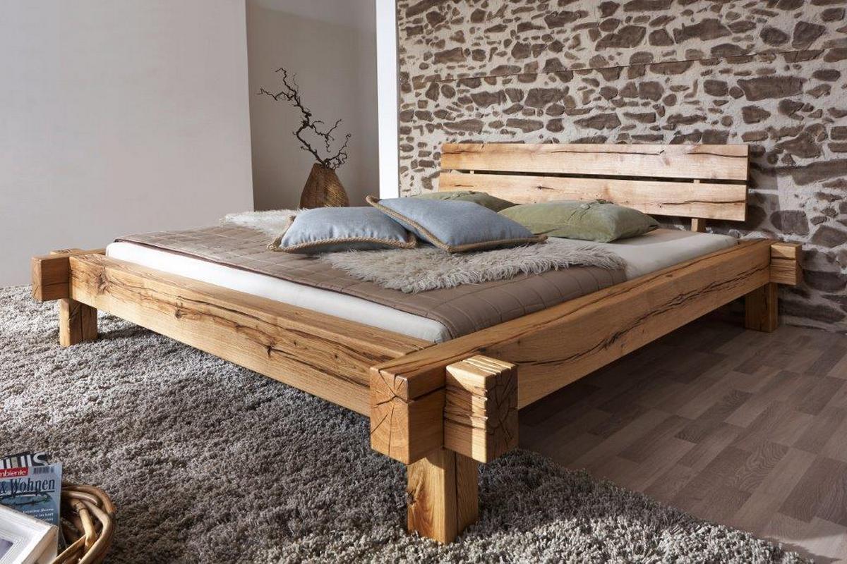 Massivholz Balkenbett 160x200 Bett Rustikal Doppelbett Asteiche Ge lt