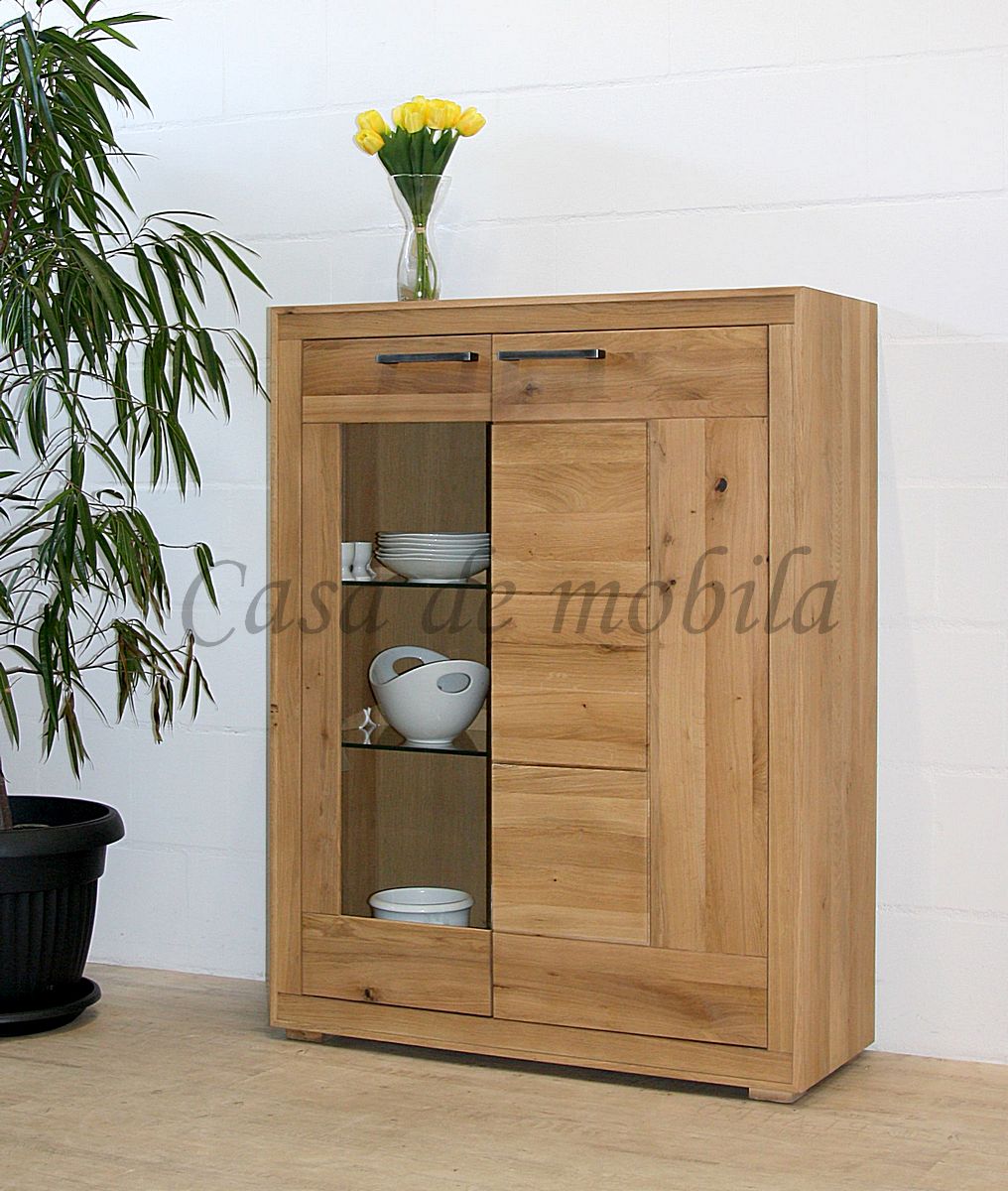 Highboard 103x135x40cm RUSTIC Wildeiche massiv geölt sandgestrahlt