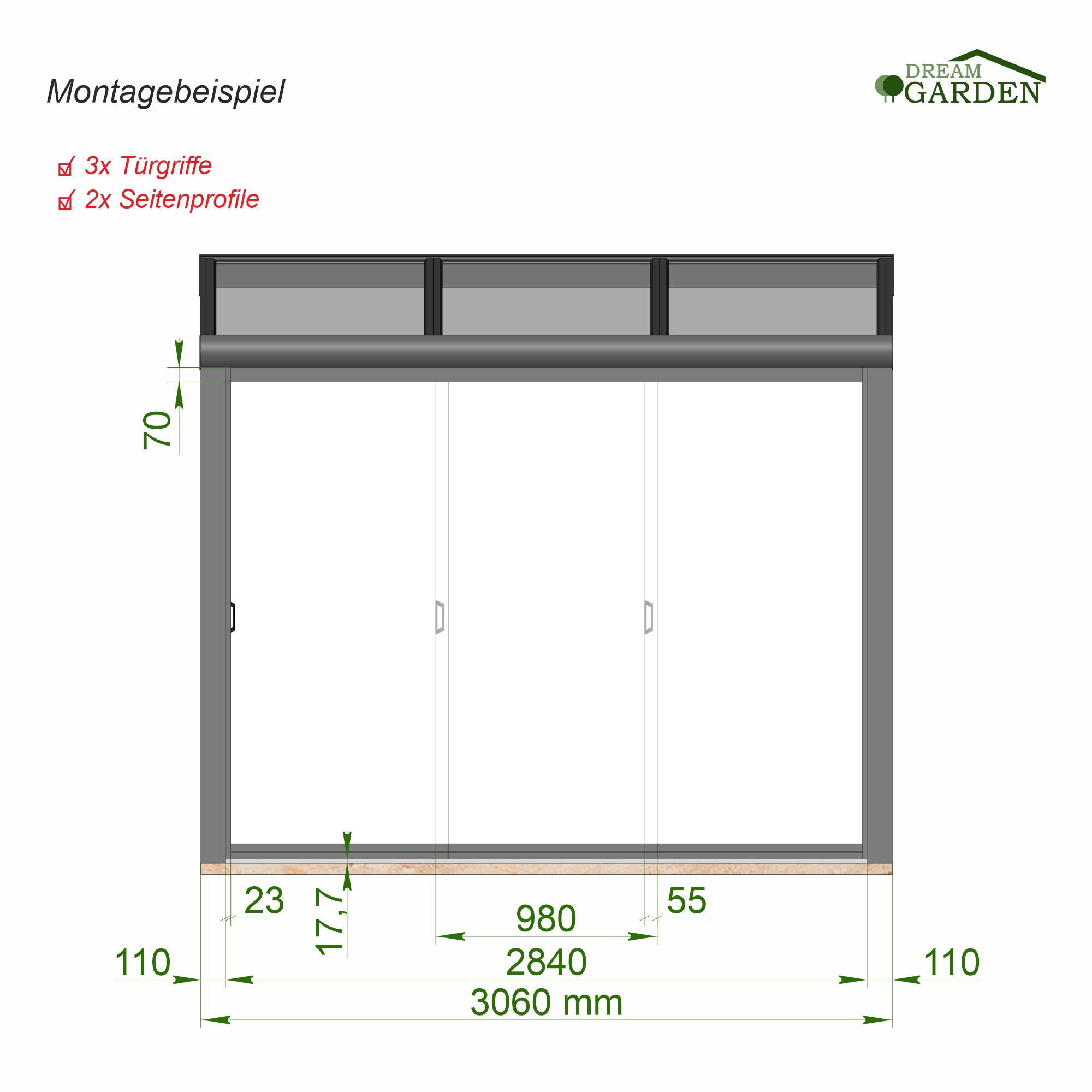 Dreamgarden Glasschiebewand 2,9 x 2,4 Meter Glas Matt Weiß 3-türig für ...