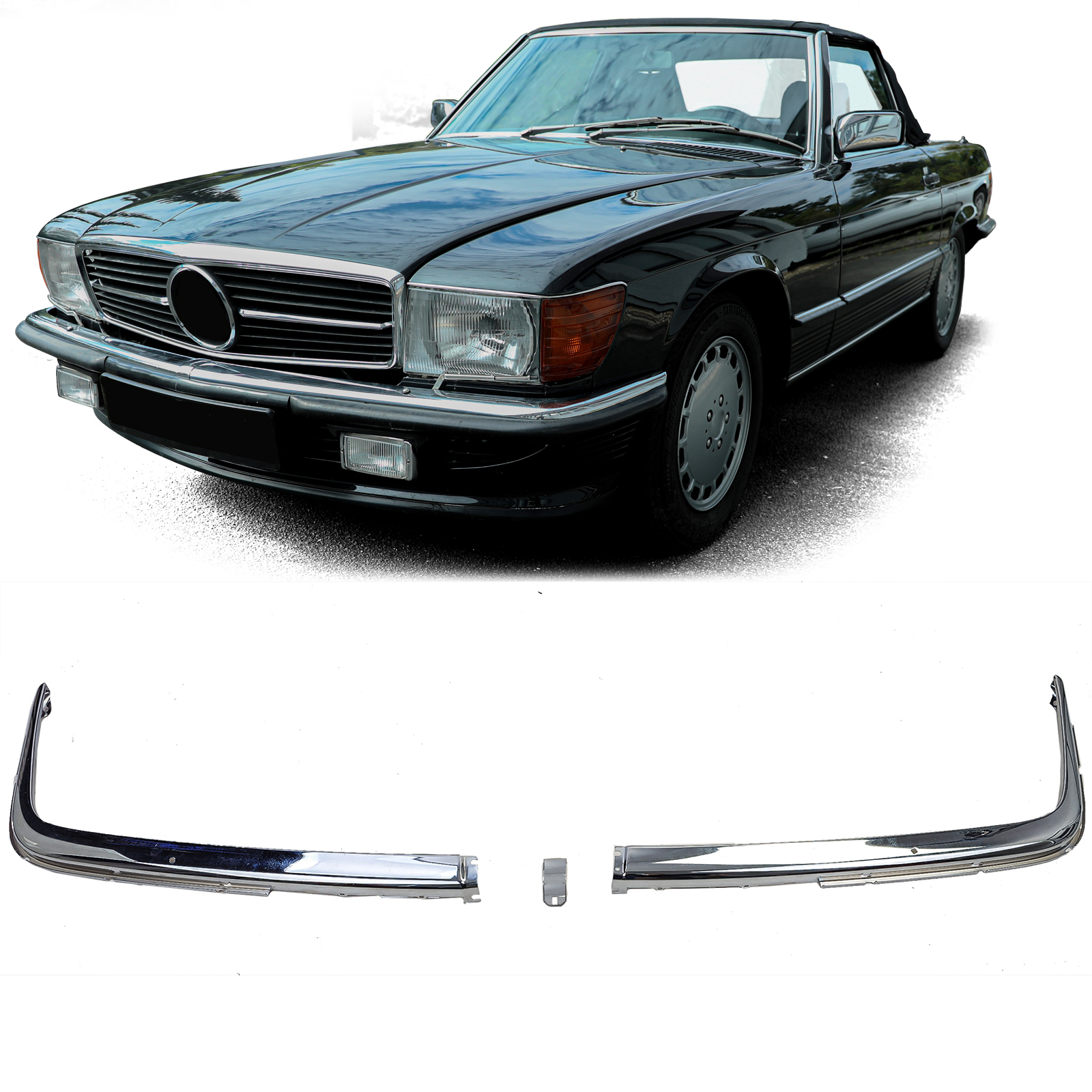 Chrom Front Stoßstange 2,3mm EU Ausführung 3-teilig für Mercedes SL ...