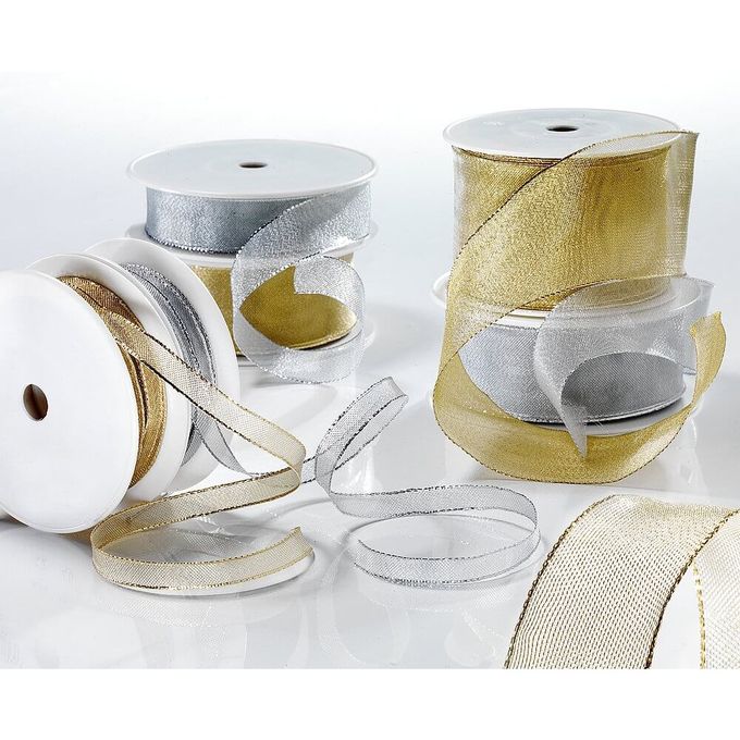 Metallic net ribbon, gold 40 mm wide 25 m | DecoWoerner