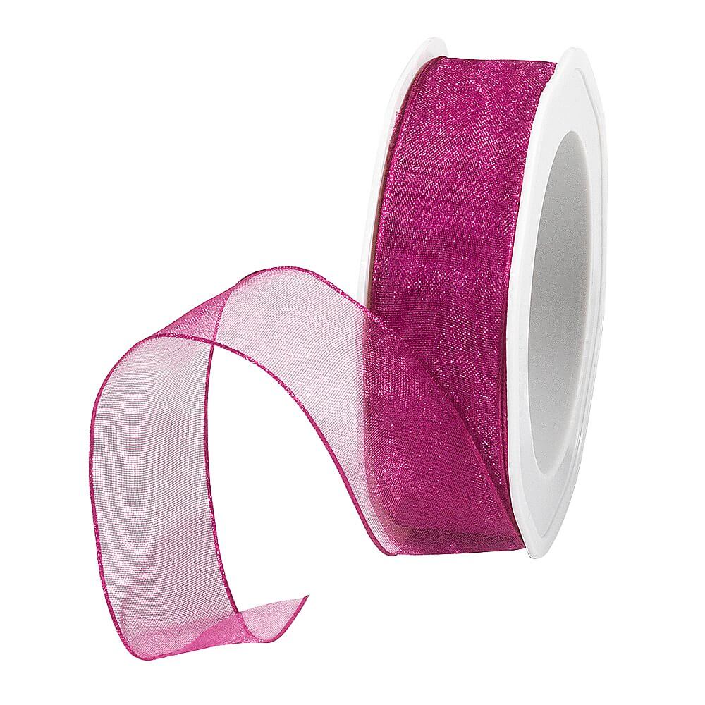 Chiffon ribbon with wire pink width 25 mm | DecoWoerner