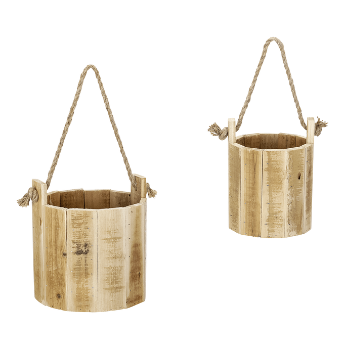 Rustic wooden bucket in set of 2 21 cm | DecoWoerner