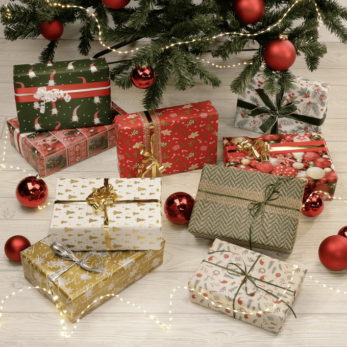 Papier cadeau Traditionnel rouge 50 cm, 50 m | DecoWoerner