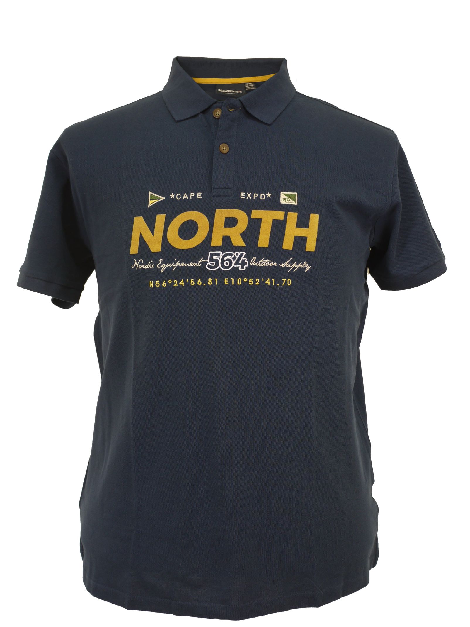 Piquee Printed Polo von North 56°4 in großen Größen, dunkelblau ...