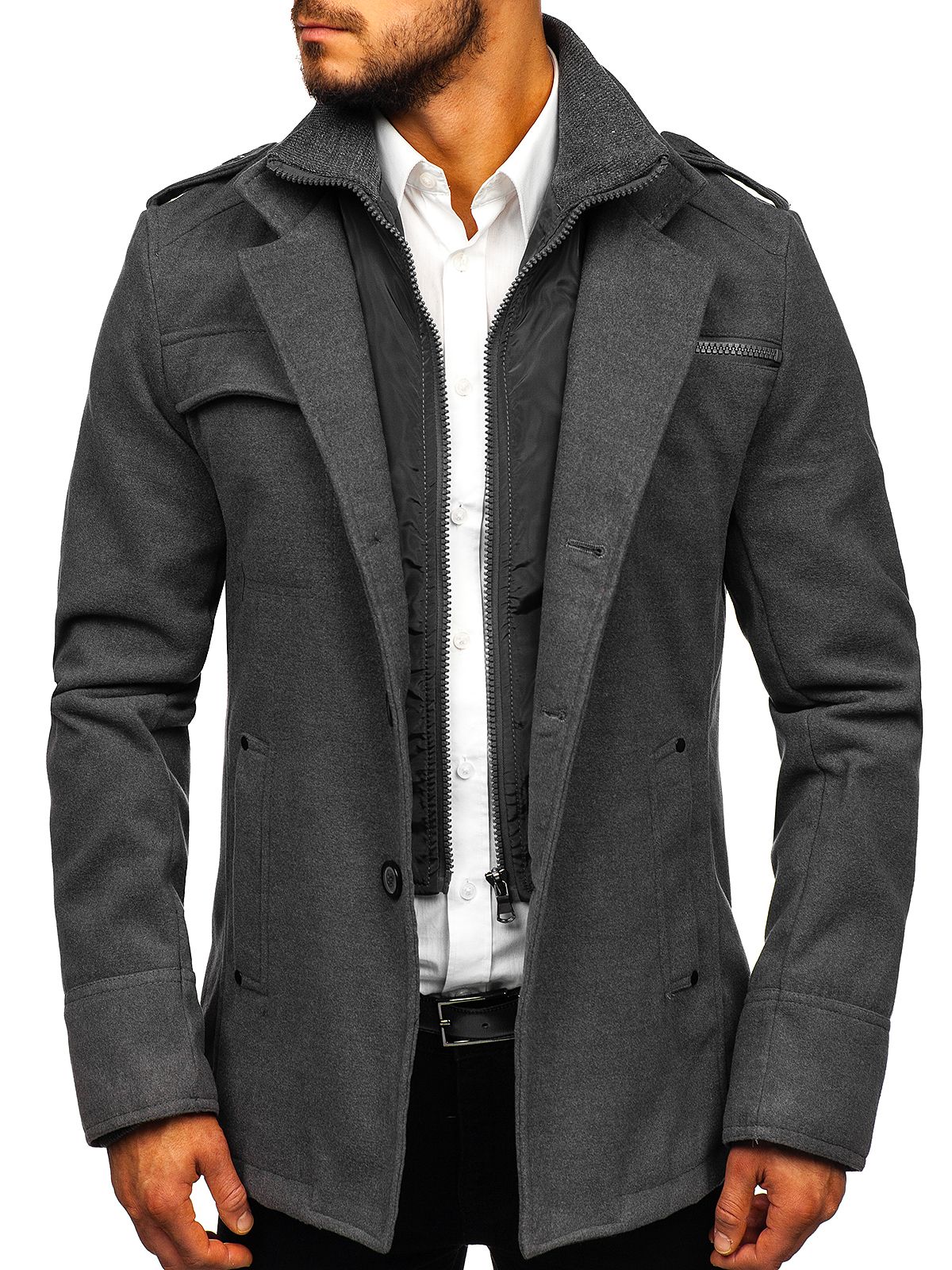 Winter Coat Overcoat Jacket Jacket Standing Collar Zip Mens Mix Bolf ...