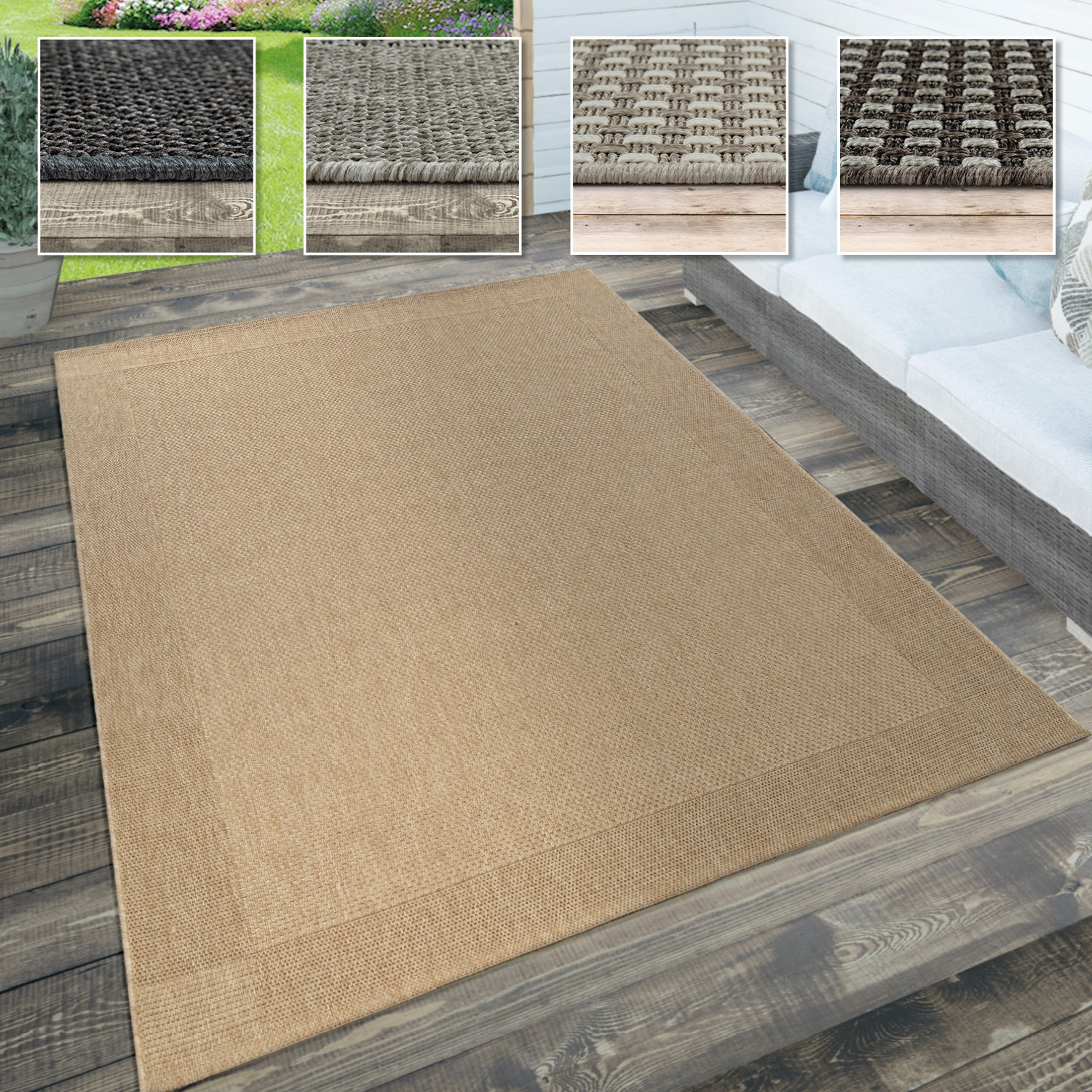 In- & Outdoor Teppich, Terrasse u. Balkon, Einfarbig m. Struktur | eBay
