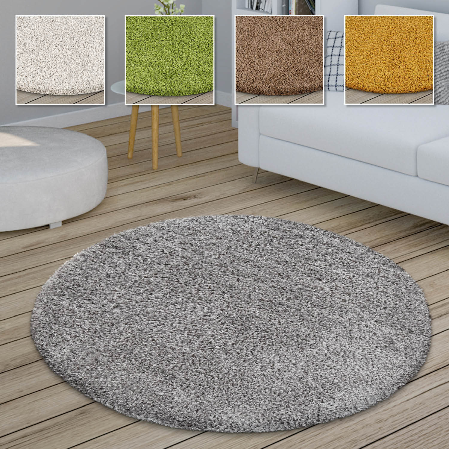 Hochflor Teppich Wohnzimmer Rund Shaggy Langflor Weich Flauschig Modern ...
