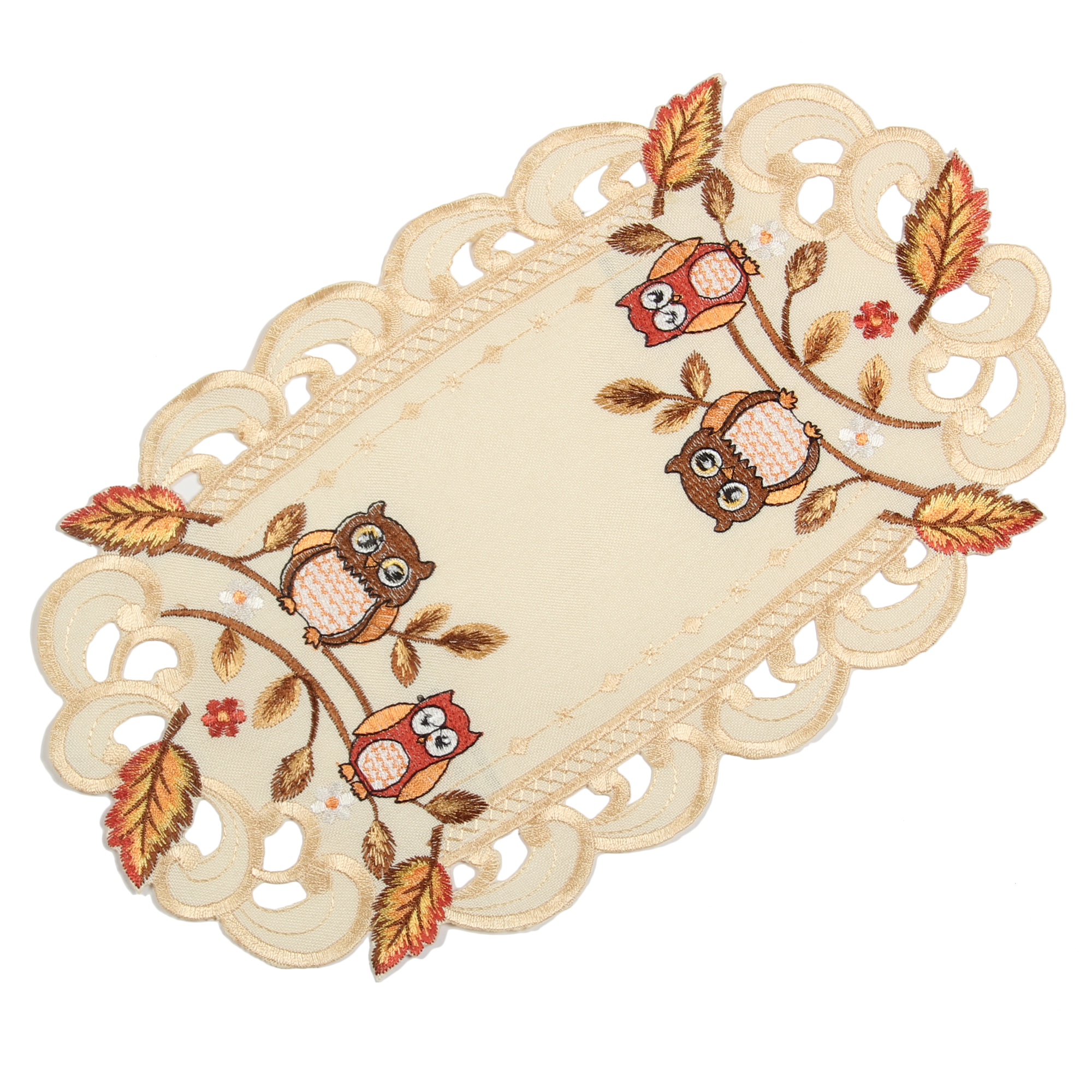 Owl Tablecloth Table runner Doily Cushion cover Linen-look Cream Autumn ...