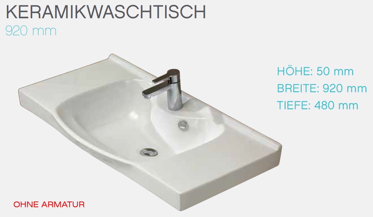 PELIPAL TRENTINO 920 Keramikwaschtisch / Weiß / 92 x 5 x 48 cm | PRORON ...