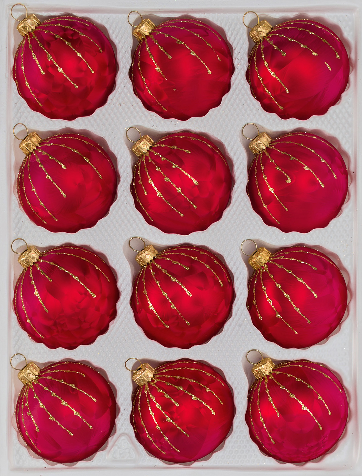 12 tlg. Glas-Weihnachtskugeln Set in Ice Rot Gold Regen ...